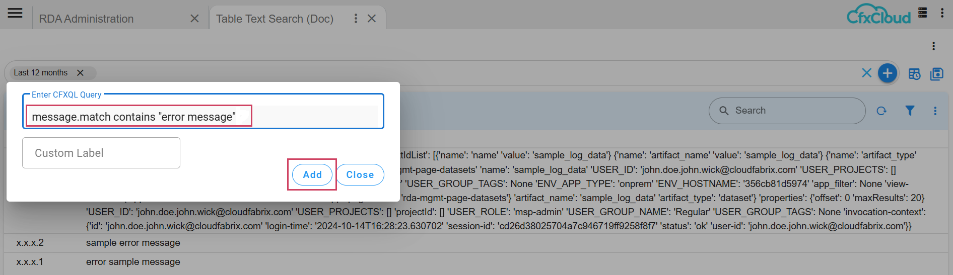 Text Search Support - RDA Fabric Documentation