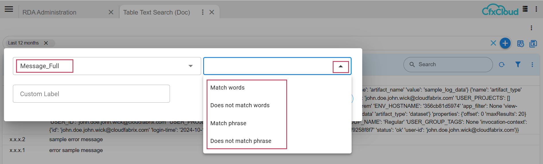 Text Search Support - RDA Fabric Documentation